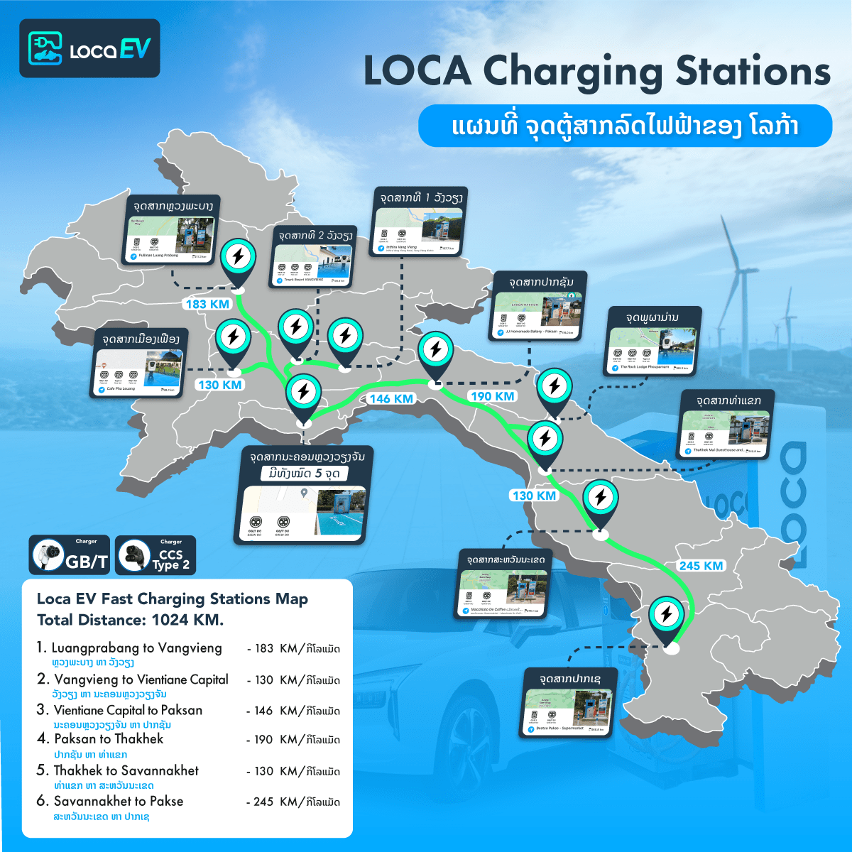 LOCA EV charger station Map ບໍລິການສາກໄຟຟ້າໃນລາວທີ່ຄອບຄຸມທົ່ວປະເທດ ...